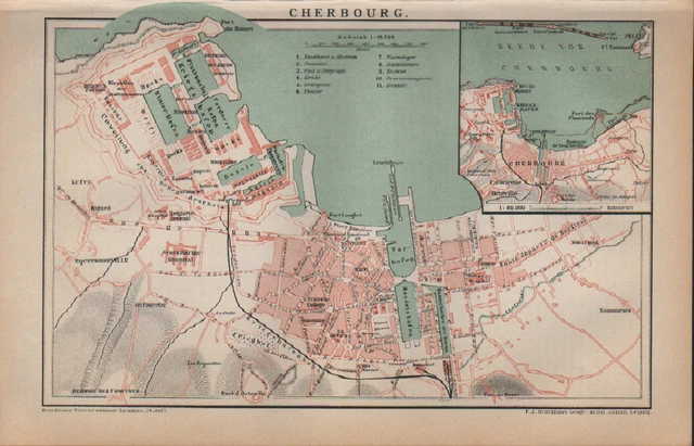 LANDKARTE MAP 1892: Stadtplan CHERBOURG. Massstab: 1 : 19.200 EUR 14,99 ...