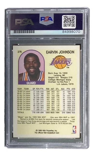 MAGIQUE JOHNSON SIGNÉ La Lakers 1989 NBA Cerceaux #270 Échange Card PSA ...