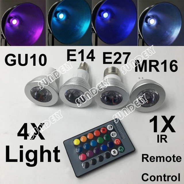 GU10 E27 E14 MR16 16 Color Changing RGB LED Light Bulb Lamp+IR Remote ...
