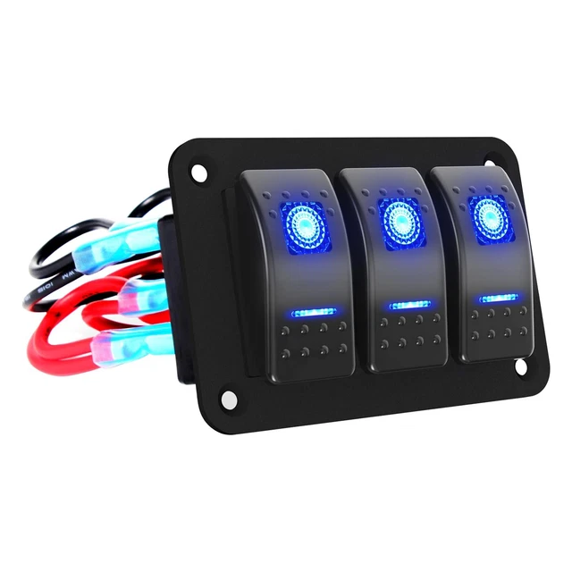 3 GANG ALUMINUM Toggle Switch Panel 12V/24V Rocker Switch Waterproof ...