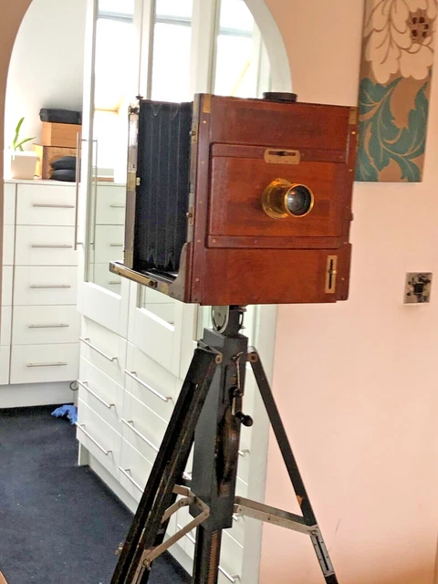 19TH CENTURY VINTAGE Wood Bellows Large Format Camera With Brass Lens ...