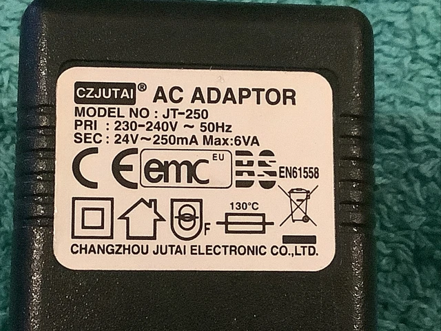 CHANGZHOU JUTAI CZJUTAI 24v 250mA 6vA POWER ADAPTOR ADAPTER JT-250 ...
