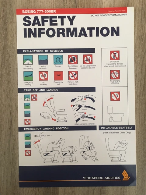 SAFETY CARD SINGAPORE AIRLINES Boeing 777-300ER £1.77 - PicClick UK