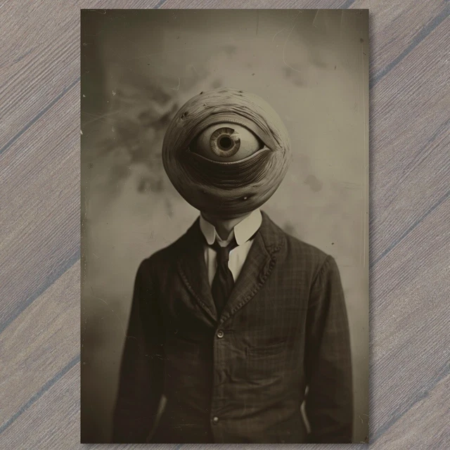 POSTCARD ODDITY MAN Big Eyes Creepy Weird Strange Portrait Freak Scary ...