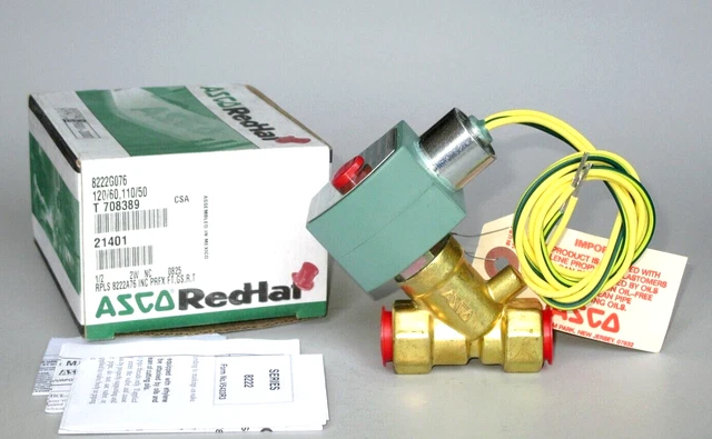 ASCO RED HAT Solenoid Valve 8222G076, Steam 125 PSI, 1/2" NPT, 120V Coil, 5LU39 EUR 228,65 ...