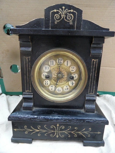EARLY HAC 1 Day Strike Wooden Table/Mantel Clock with Pendulum + Key £ ...