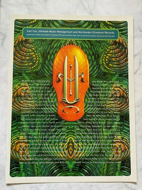 RARE COLLECTABLE 1996 Magazine Art Advert Flyer Picture Carl Cox Thank ...