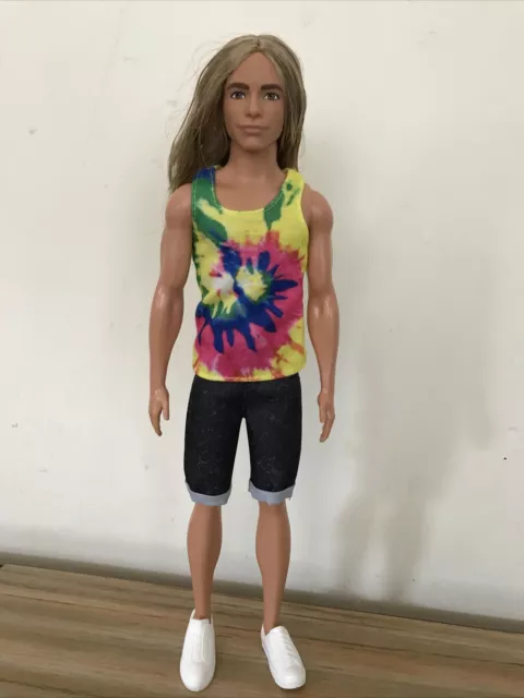 Barbie Fashionistas Ken 138 Doll Surfer Long Hair Tie Dye Top Hippie £