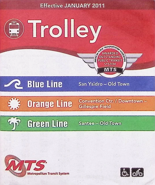 SAN DIEGO TROLLEY Map & Timetables 2011 - Blue Line, Green Line, Orange ...
