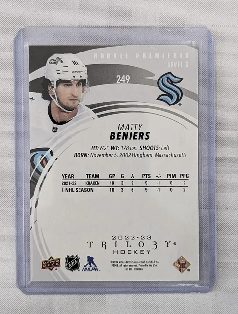MATTY BENIERS 2022-23 Ud Trilogy Rookie Premieres Hockey Card Level 3 ...