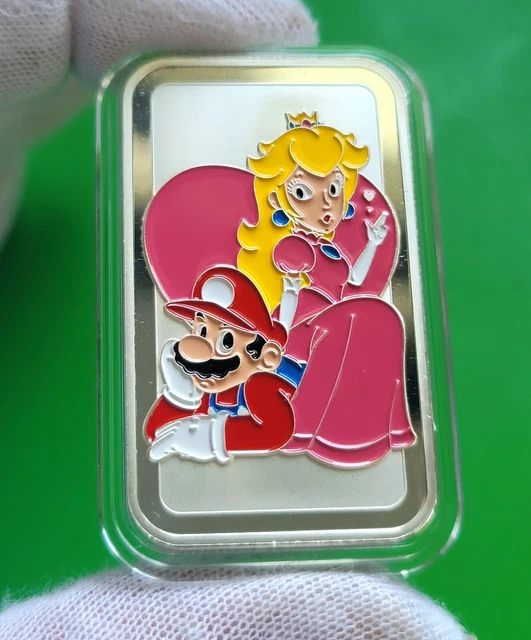 SUPER MARIO BROS & Princess Peach - 1 troy oz .999 Fine Silver Enameled ...