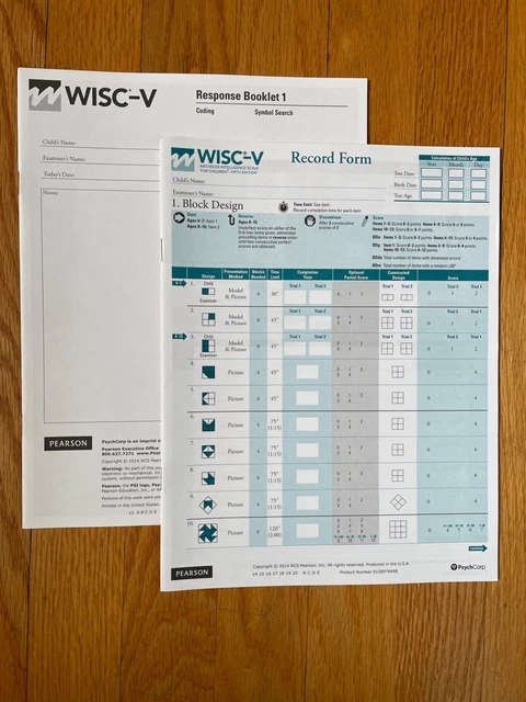 WISC-V PROTOCOL AND response booklet, new $15.99 - PicClick