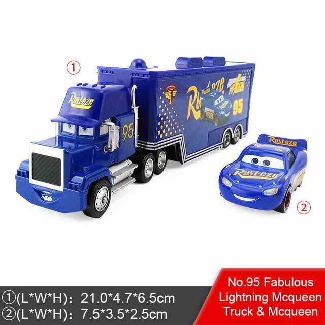 MATTEL DISNEY PIXAR Cars NO.95 Blue Mcqueen Mack & Hauler Truck Diecast ...
