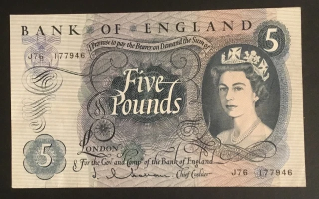 BANKNOTE OF ENGLAND Five Pounds JQ. Hollom. J76. Excellent Condition. £ ...