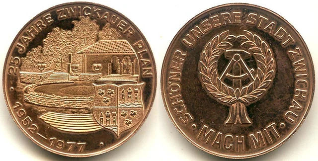 DDR SEHR SCHÖNE Medaille: 25 Jahre Zwickauer Plan 1952-1977 - Mach Mit ...