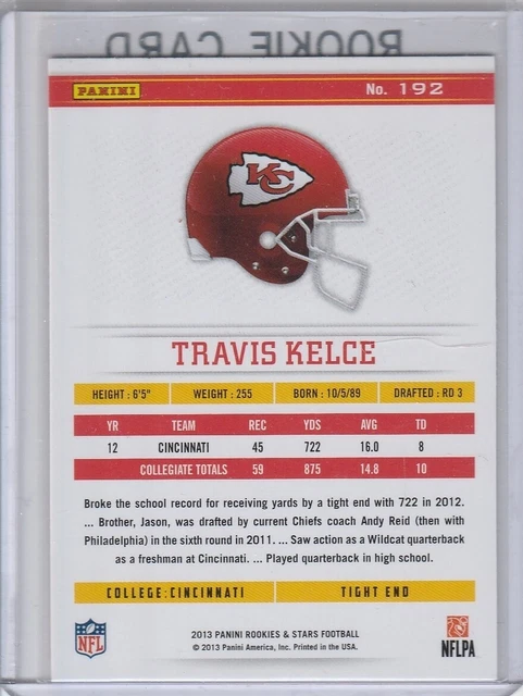 TRAVIS KELCE 2013 ROOKIE CARD Kansas City Chiefs Football R&S Stars RC ...