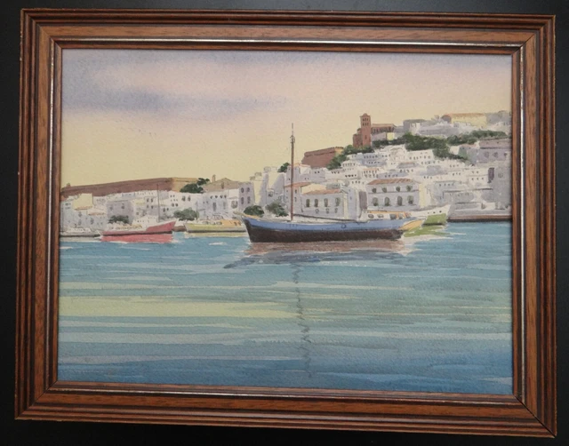 ANCIEN TABLEAU XX aquarelle gouache paysage marine bateaux bord de mer EUR 36,00 - PicClick FR