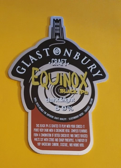 GLASTONBURY BREWERY EQUINOX real ale beer pump clip badge front ...