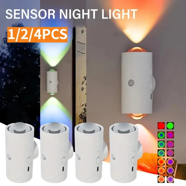 USB RECHARGEABLE RGB LED Motion Sensor Night Light Wall Lamp Indoor £11 ...