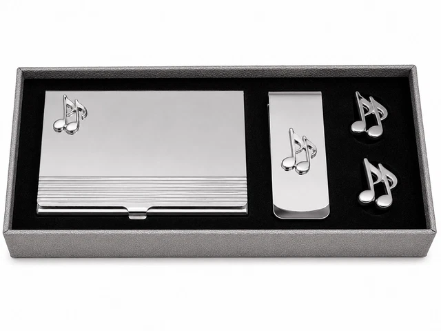QUAVER BUSINESS CARD Holder, Money Clip & Cufflink Set for Men – Onyx ...