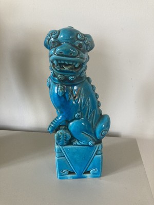 VINTAGE ANTIQUE CHINESE Glazed Turquoise Ceramic Foo Dragon Dog Figure ...