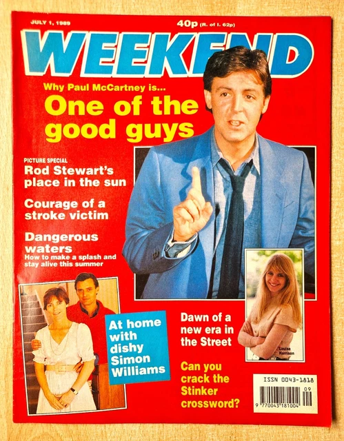 WEEKEND MAGAZINE 1ST July 1989 Paul McCartney Simon Williams Rod ...