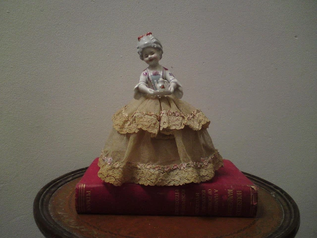EARLY GOEBEL PORCELAIN Crown Mark Half-Doll Young Girl & Tea Tray ...