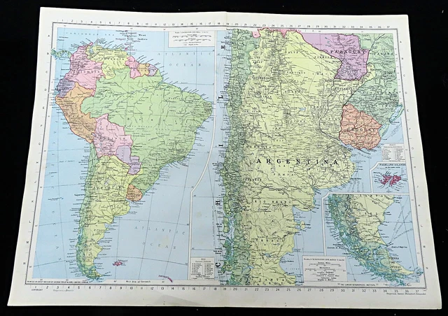 1945 WW2 MAP of South America Argentina Uruguay Brazil World War 2 ...
