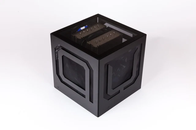 CUSTOM CUBE PC case Mini ITX DTX Black gaming Flex ATX tempered glass ...