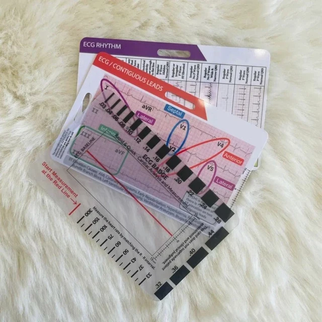 MEASURING ECG/EKG RHYTHM Pocket Card EKG Caliper EGG Contiguous Leads ...