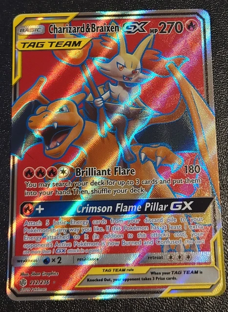 CHARIZARD & BRAIXEN Gx Tag Team Full Art Ultra 212/236 Cosmic Eclipse ...