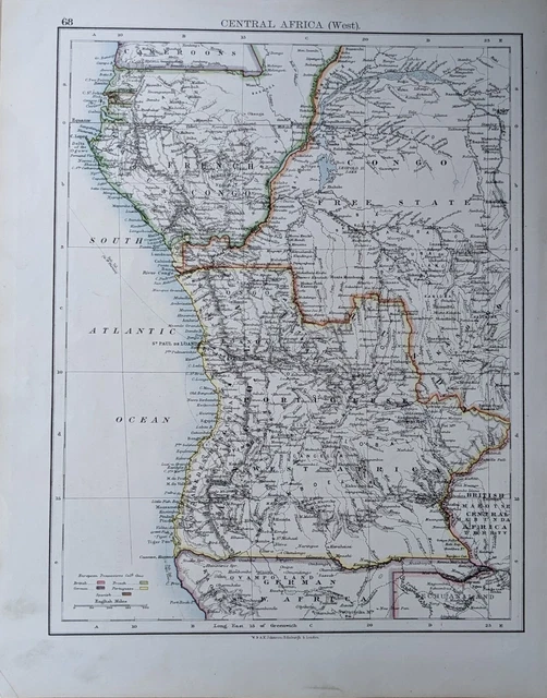 1897 ANTIQUE MAP Central Africa West - Congo Free State European ...