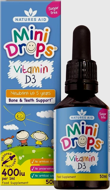 NATURES AID VITAMIN D3 Mini Drops for Infants and Children, Sugar Free ...
