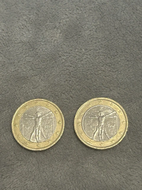 RARE 1 EURO Coin - ITALY - 2002 & 2007 - Vitruvian Man by Leonardo da ...