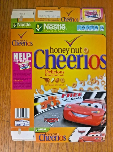 NESTLE CHEERIOS EMPTY cereal box packet Disney Pixar Cars Light Speeder ...