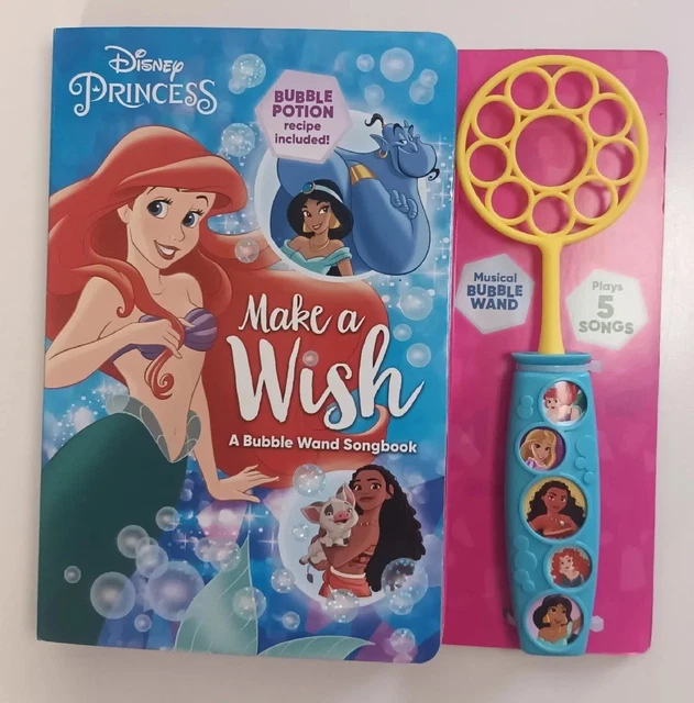 DISNEY PRINCESS MAKE A Wish Musical Bubble Wand Song Board Book Bubble ...