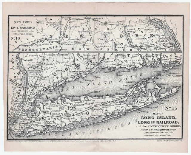 RARE ENGRAVED MAP - Long Island Railroad New York 1847 by Williams LI ...