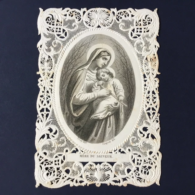 CANIVET TONY XIXÈ Vierge Marie A L’Enfant Holy Mary Card Santino 19thC ...