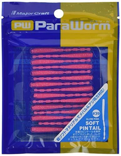 MAJOR CRAFT LUER Worm Parar Worm Soft Pin Tail # 39 Glow Pink Pw ...
