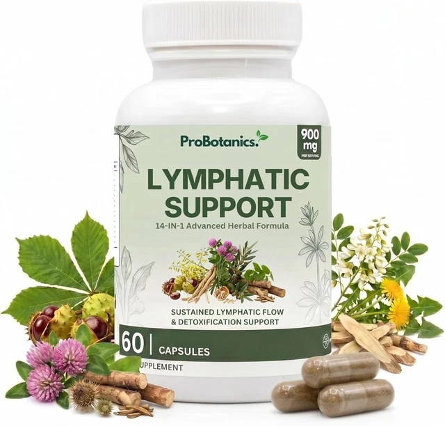 LYMPHATIC DRAINAGE SUPPORT Supplement 14-in-1 Herbal Complex 60 ...