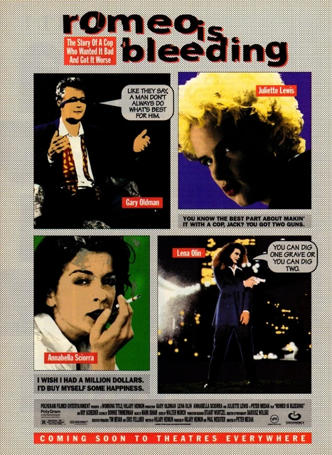 FILM MAGAZINE ADVERT Romeo is Bleeding Gary Oldman Juliette Lewis Lena ...