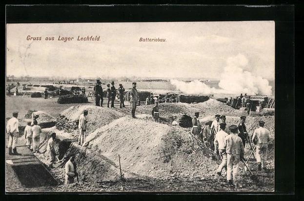 LAGER LECHFELD, TRUPPENÜBUNGSPLATZ, Batteriebau, Ansichtskarte 1909 EUR ...