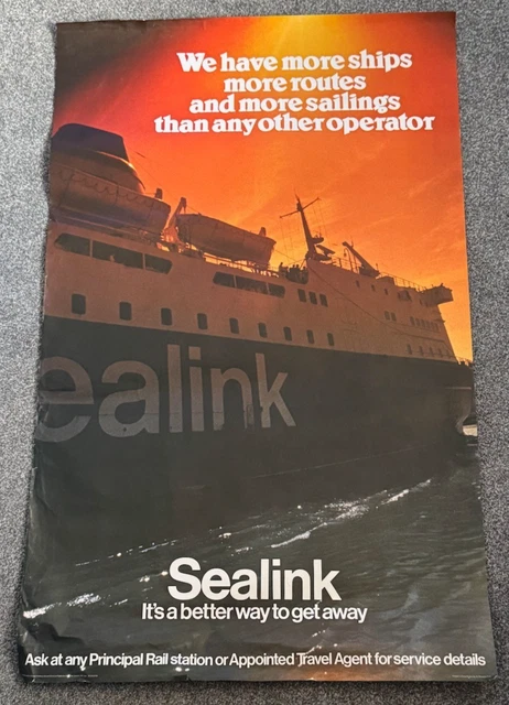 VINTAGE BRITISH RAILWAYS Poster Sealink Better To Get Away 25.5"x40 ...