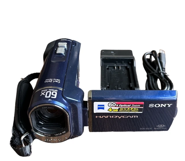 SONY DCR-SX30E CAMCORDER 60x Zoom Carl Zeiss Lens, Blue - With Charger ...