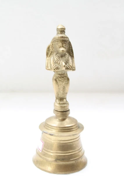ANTIQUE OLD BRASS Hindu God Hanuman Figure Engraved Temple Bell NH2776 ...