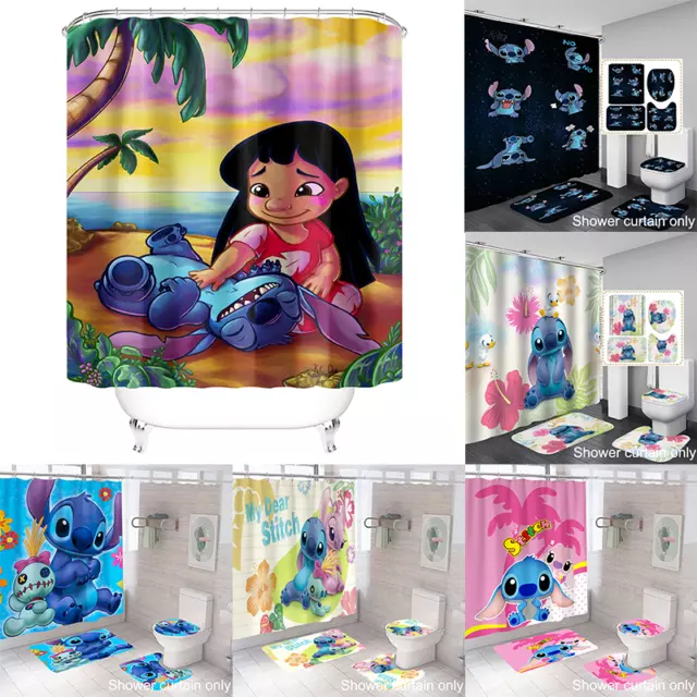 3d Cartoon Lilo And Stitch Shower Curtain Set Waterproof Bath Toilet