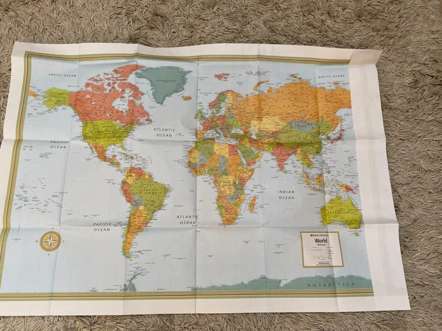 VINTAGE LARGE RAND McNally World M Series Wall Map 2001, Brand New £4. ...