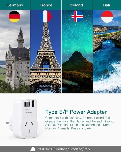 EUROPEAN TRAVEL ADAPTER, International Power Plug with 3 USB(2 USB C 1 ...
