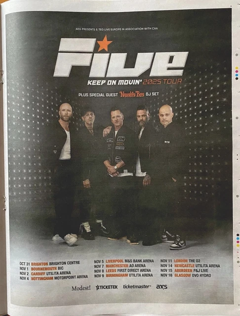 FIVE LIVE 2025 Tour Dates Keep On Moving Ad News Advert Poster Full ...