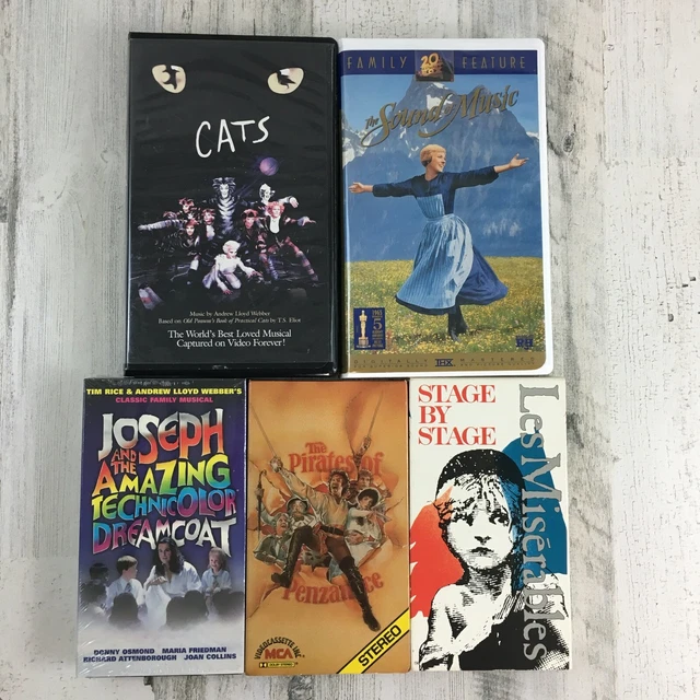 LOT 5 MUSICAL VHS Tapes Vtg Les Miserables Stage Joseph Cats Pirates of ...